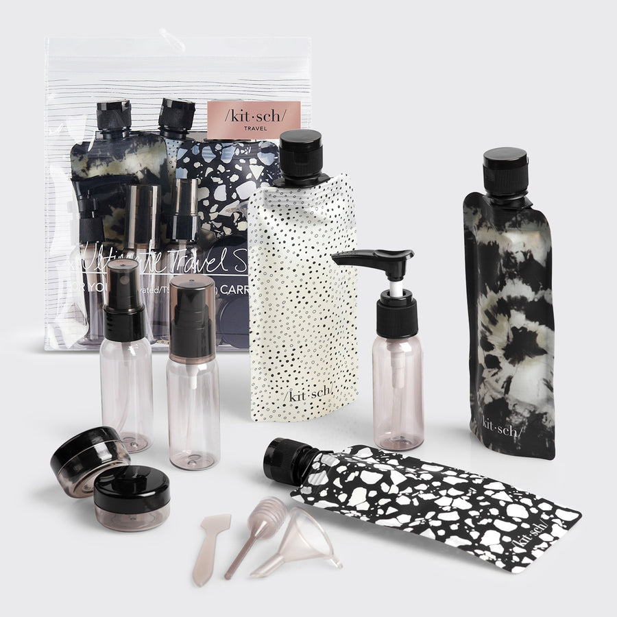 Black & Ivory Travel Bottles for Toiletries 11pc Set – KITSCH