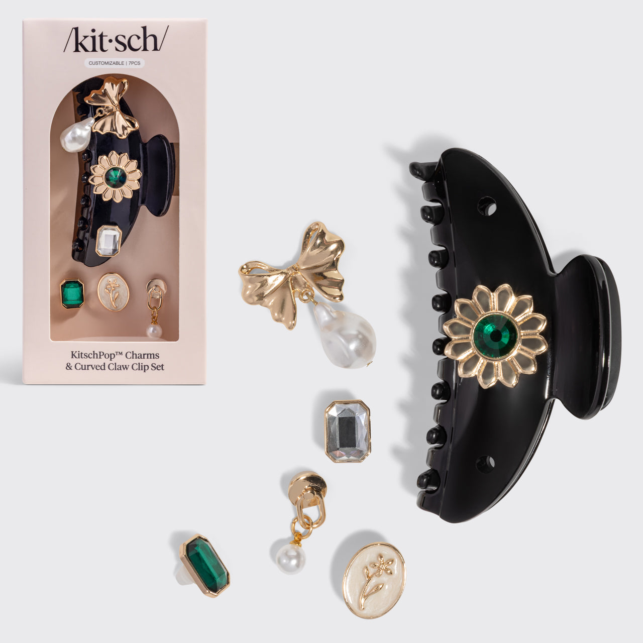 KitschPop Curved Claw Clip & Charms - Vintage Black | KITSCH