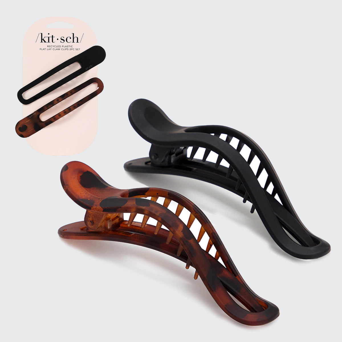 Black & Tort Curved Flat Lay Claw Clips 2pc Set – KITSCH