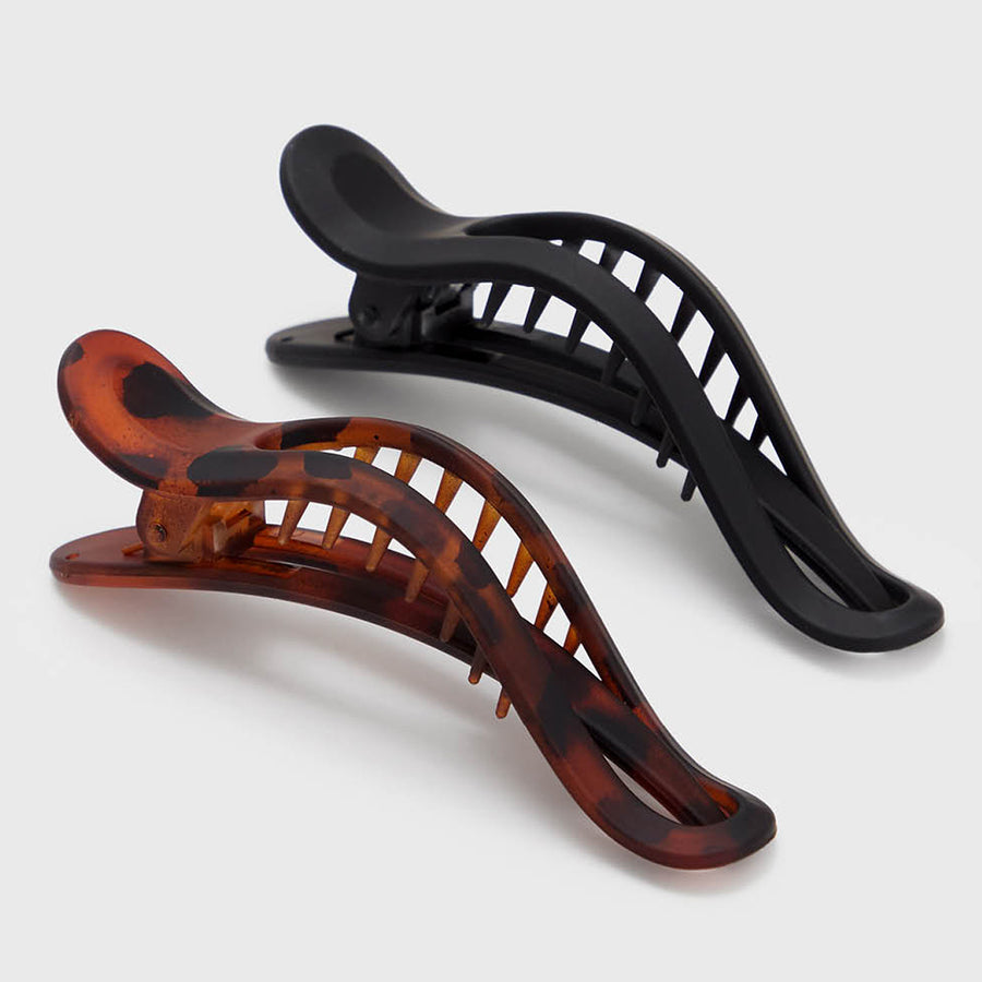 Flat Lay Claw Clip 2pc Curved- Black & Tort – KITSCH