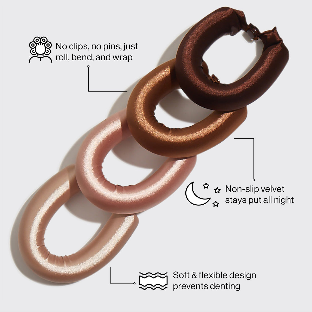 Satin Jumbo Flexi Rods 4pc - Rosewood | Heatless Curls & Waves | KITSCH