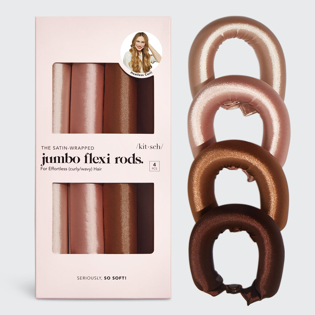 Satin Jumbo Flexi Rods 4pc - Rosewood | Heatless Curls & Waves | KITSCH