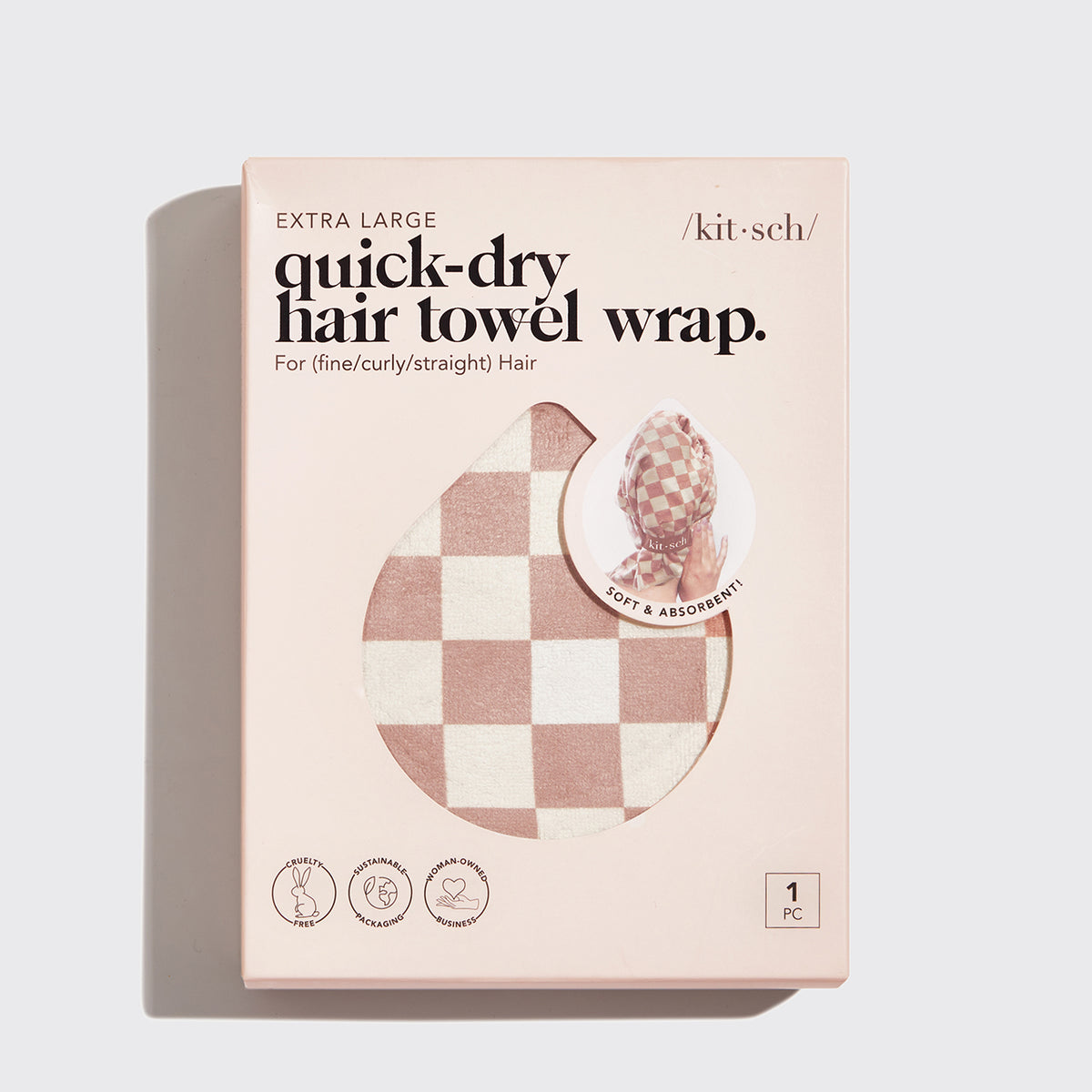 Terracotta Checker XL Hair Towel Wrap – KITSCH