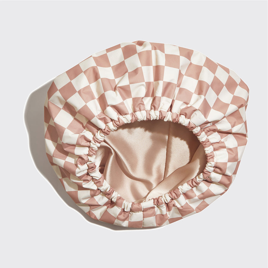 Satin Lined Flexi Shower Cap - Terracotta Checker – KITSCH