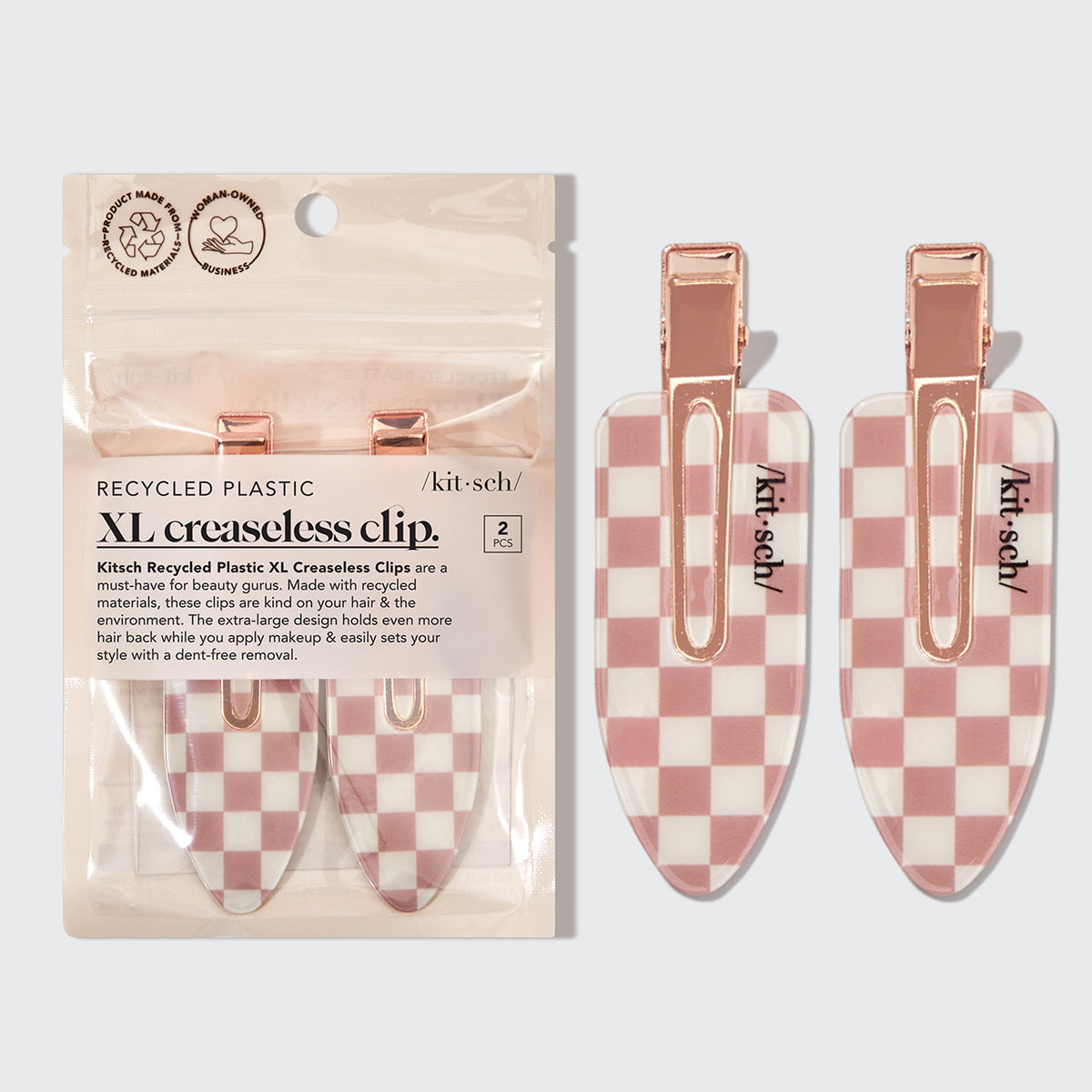 XL Terracotta Checker Creaseless Clips 2pc Set – KITSCH