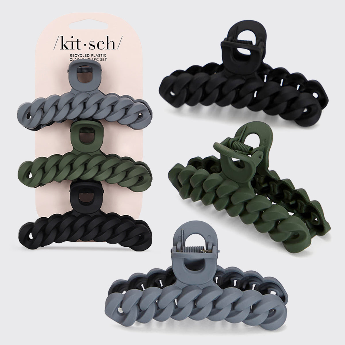 Black & Moss Chain Claw Clips 3pc Set – KITSCH