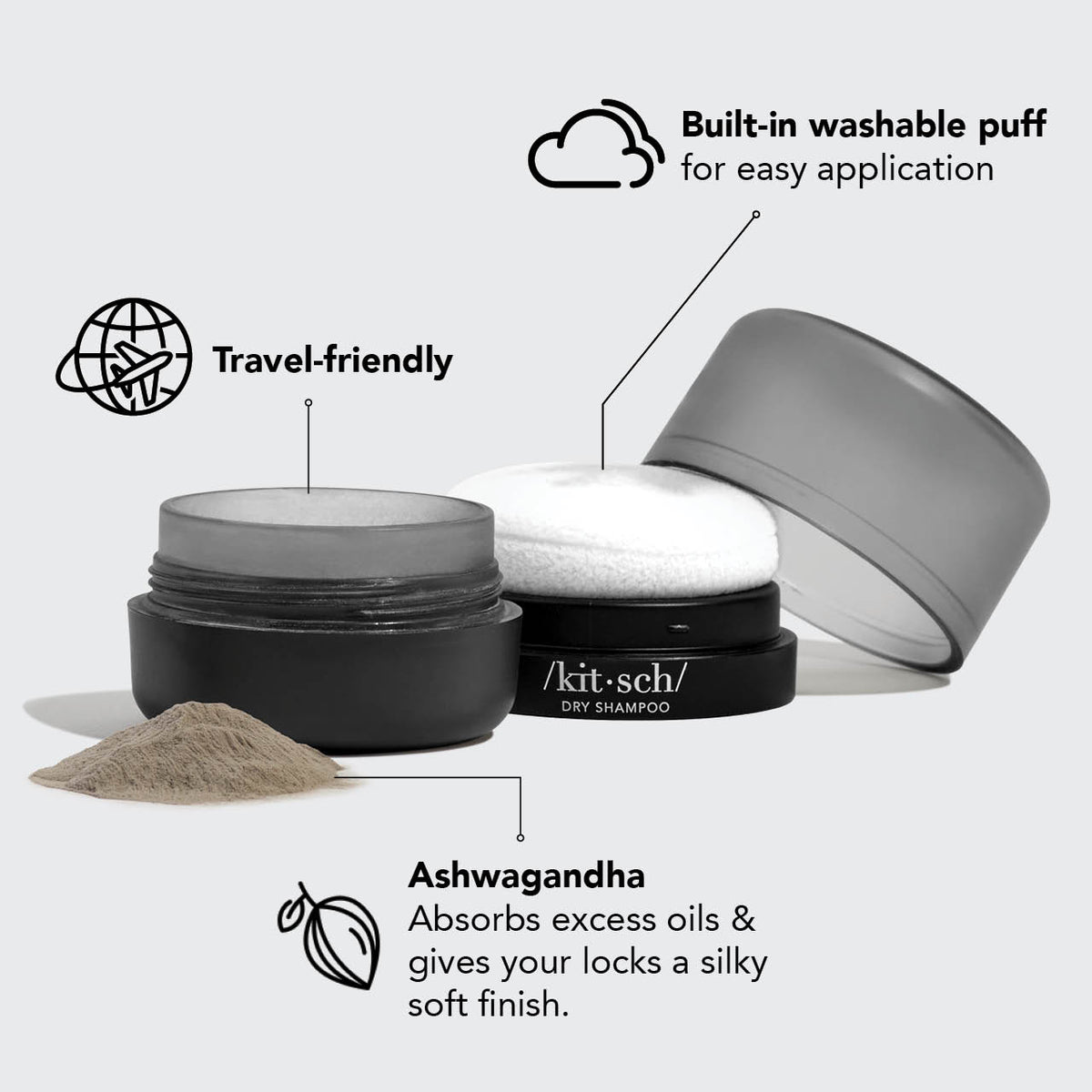 Dark Volumizing Rice Protein Dry Shampoo with Puff – KITSCH